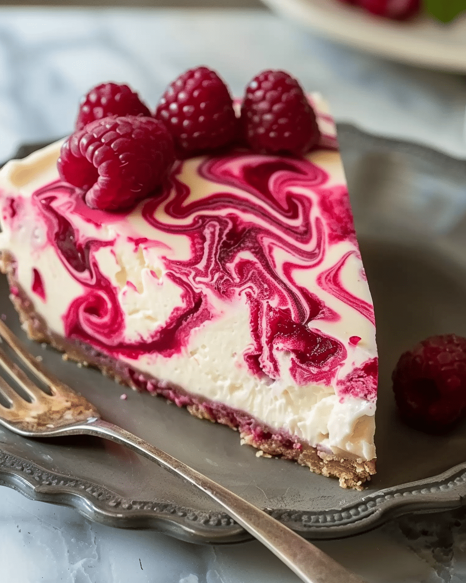 Raspberry Swirl No‑Bake Cheesecake | All Cooked Up