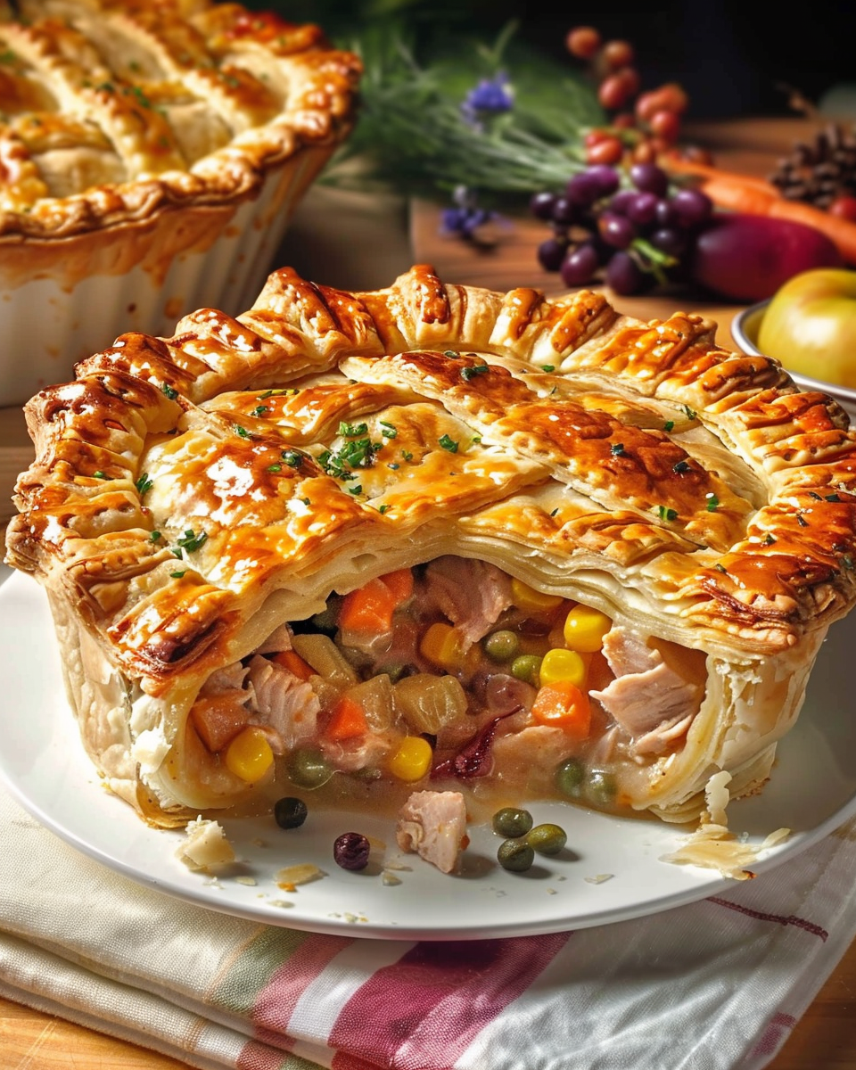 Savory Turkey Pot Pie Casserole Recipe Easy Puff Pastry Dinner | All ...