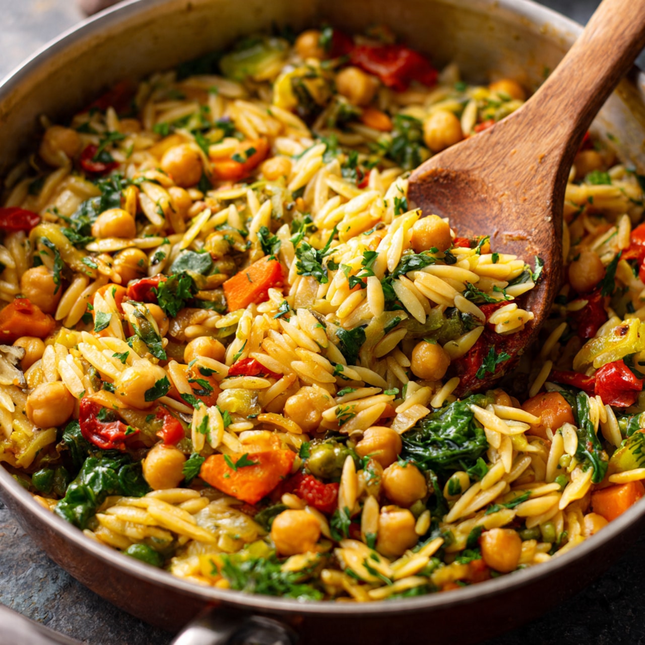 One Pot Fall Vegetable Orzo and Chickpeas | All Cooked Up